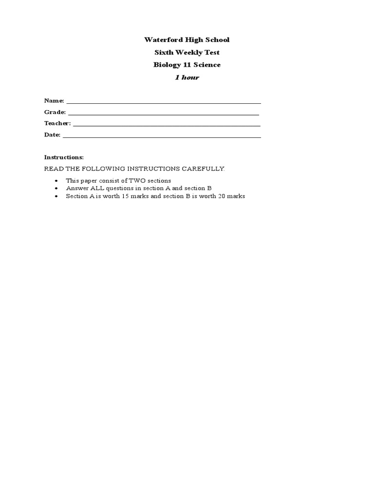 Grade 11 Biology Six Weekly | PDF | Stimulus (Physiology) | Nervous System