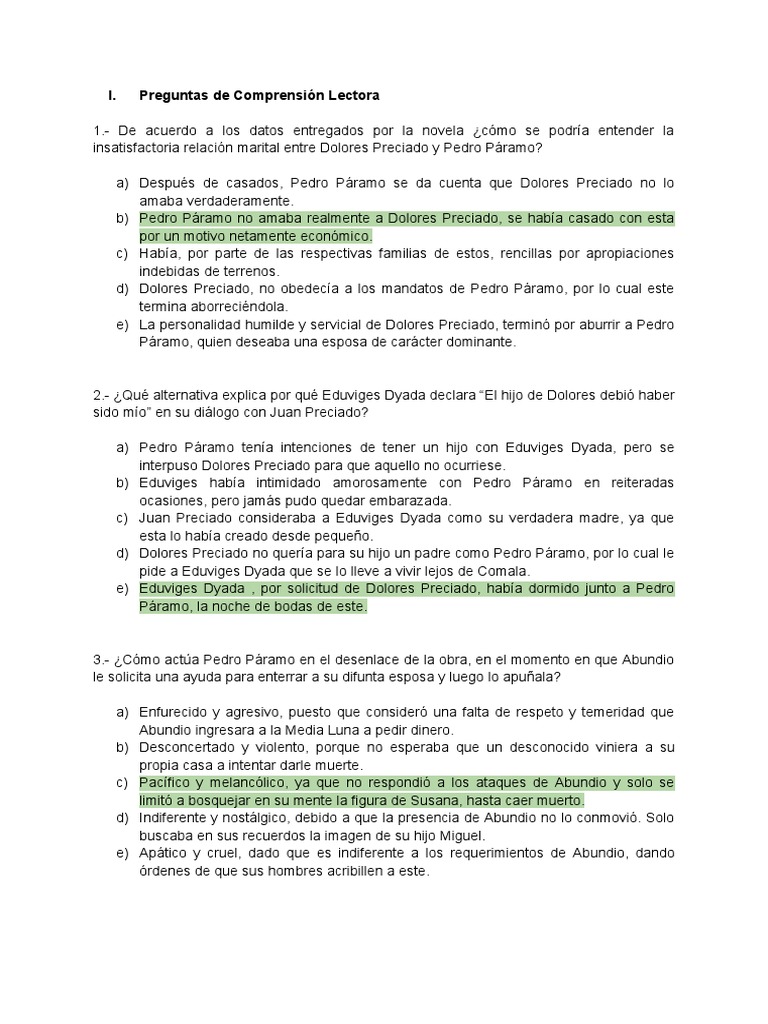 Preguntas sobre "Pedro Páramo" | PDF
