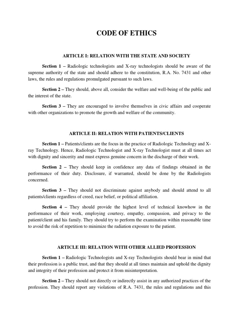 Code of Ethics | PDF | Radiology | Profession