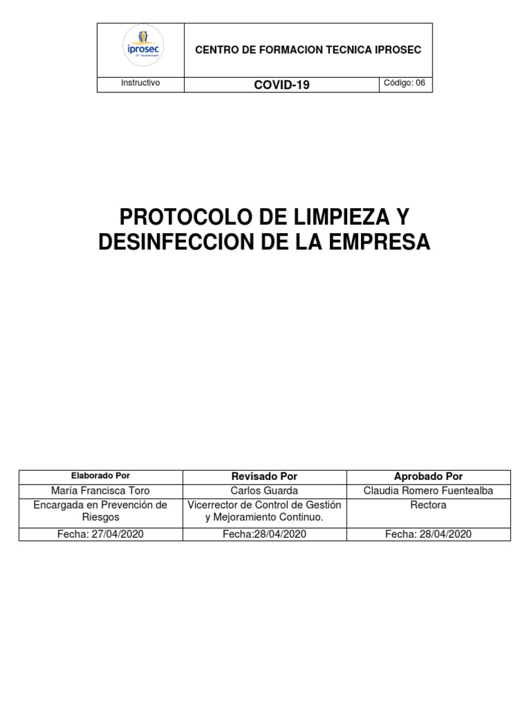 Protocolo de Limpieza | PDF | Residuos | Lavado de manos