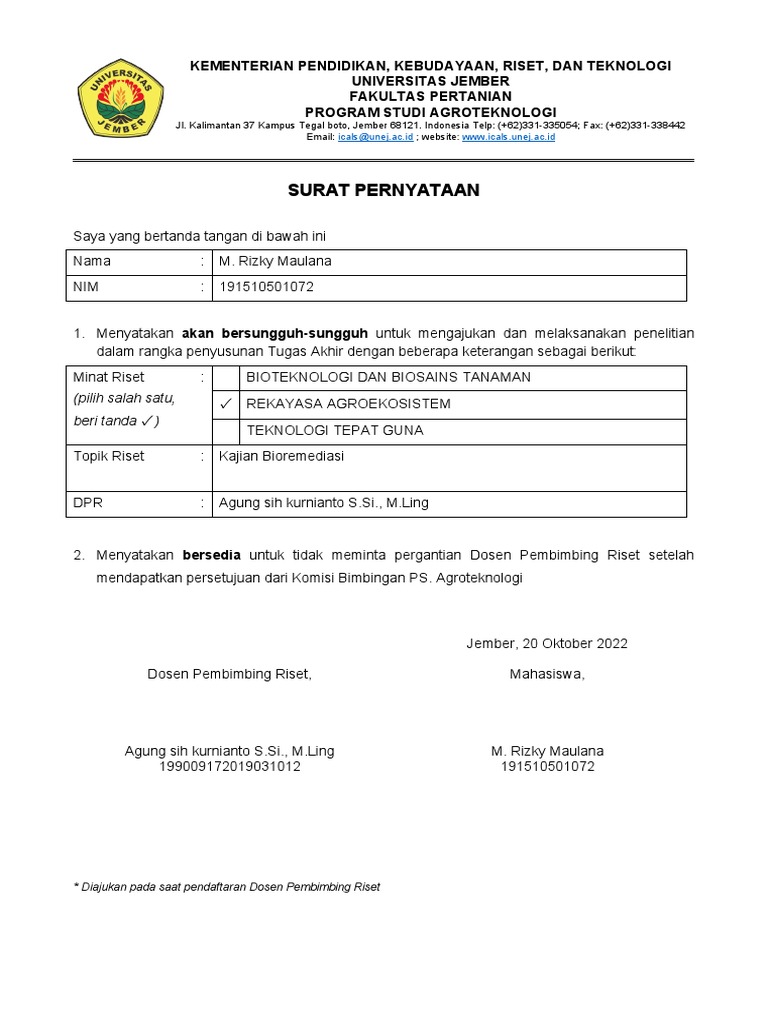 1 Berkas Formulir Pengajuan Dosen Pembimbing Riset | PDF | Teknologi & Rekayasa
