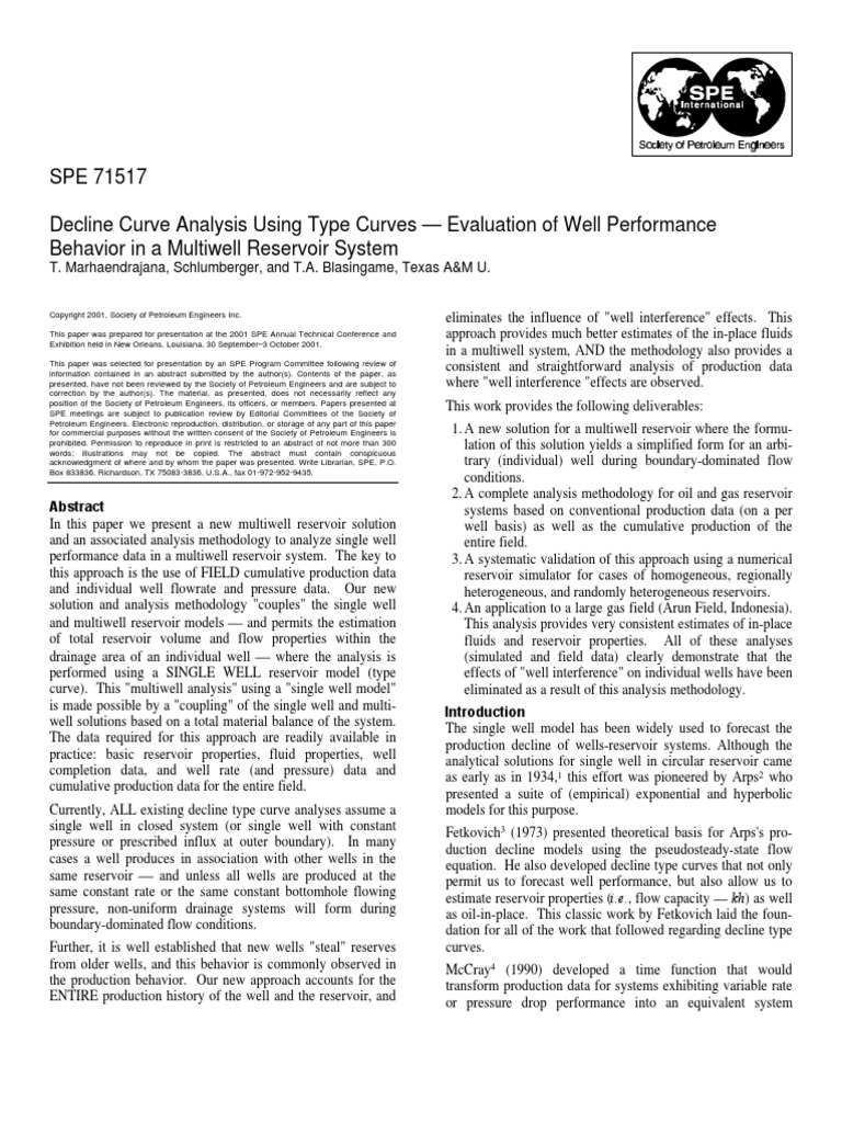 SPE 71517 Decline Curve Analysis Using Type Curves - Evaluation of Well ...