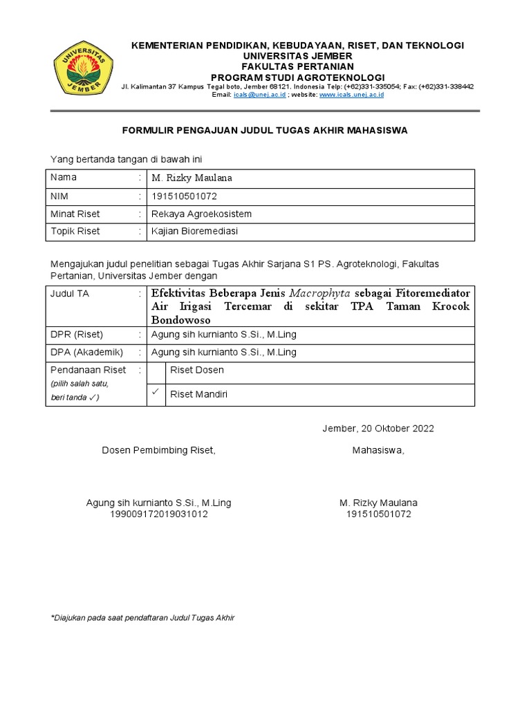 Formulir Pengajuan Judul | PDF | Sains & Matematika