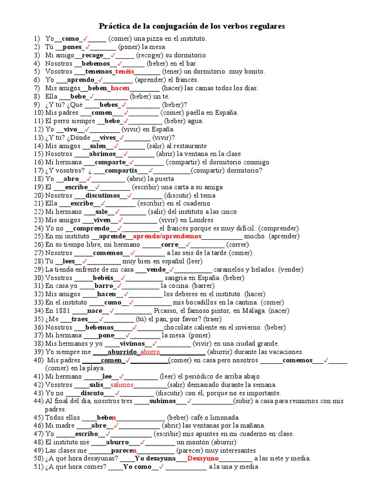 Práctica de Verbos Regulares | PDF