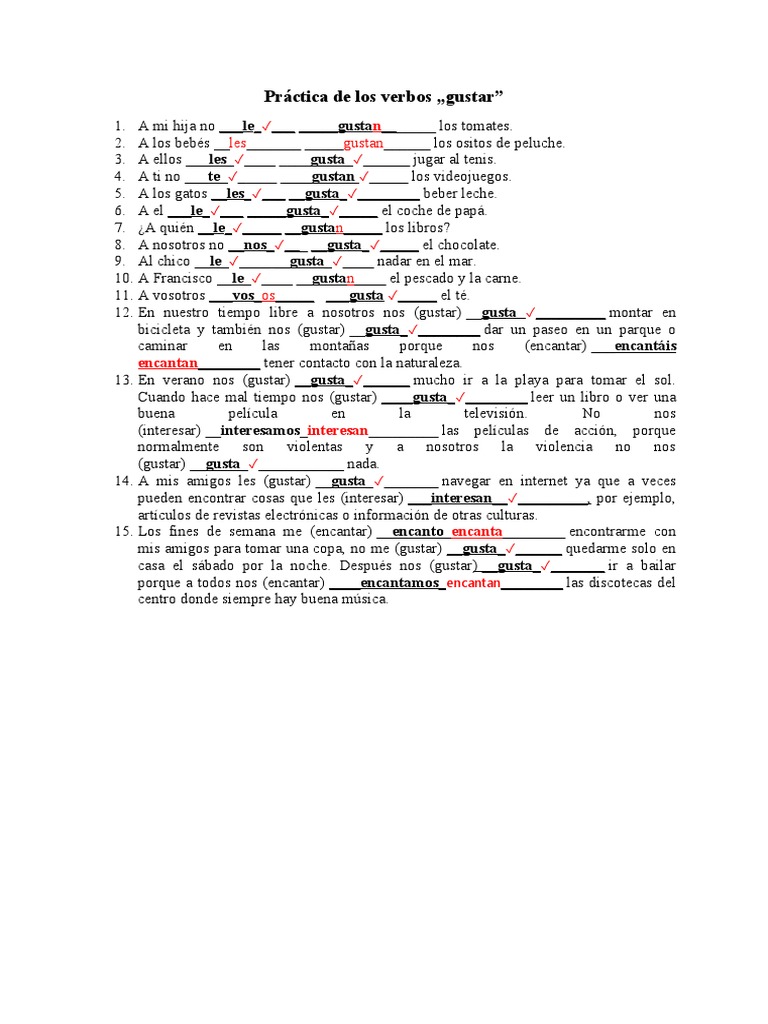 Práctica de Los Verbos Gustar | PDF | Juegos y actividades