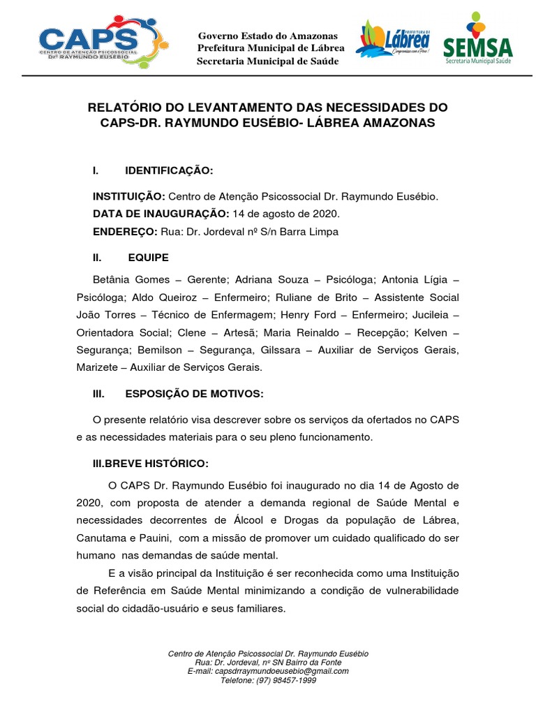 Levantamento de Necessidades do CAPS | PDF | Saúde mental | Enfermagem