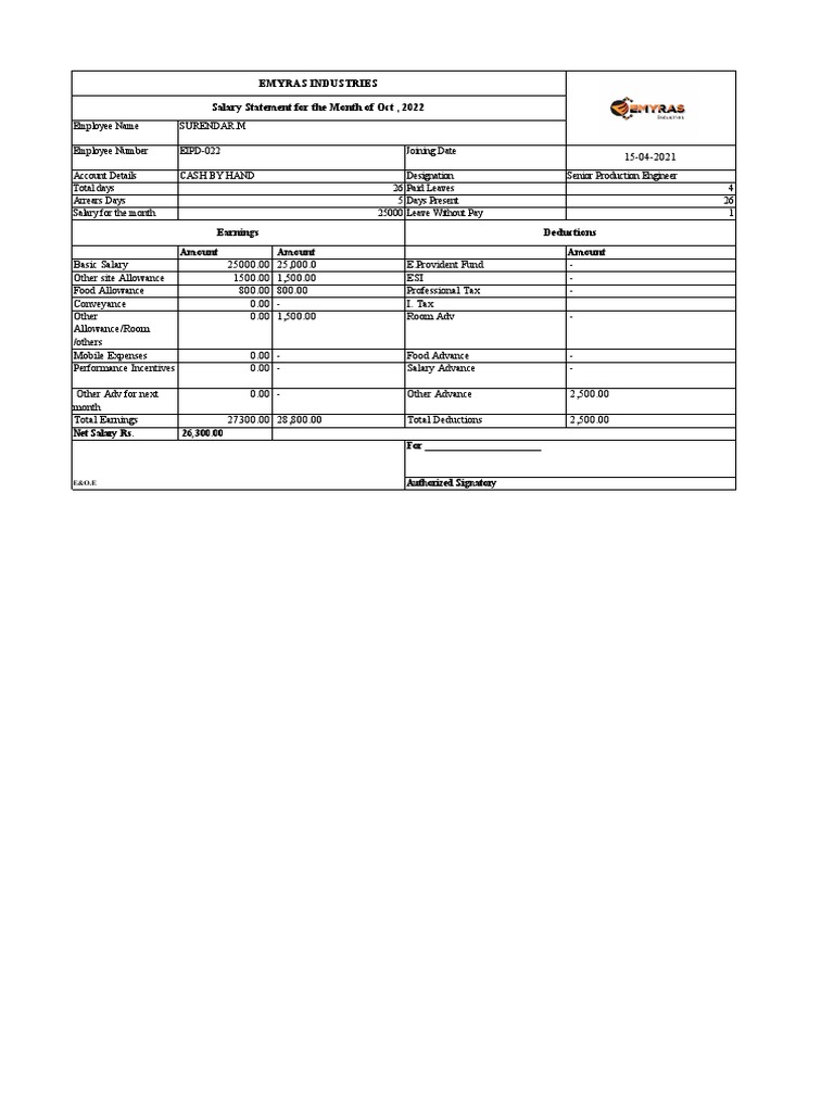 Ei - Payslips - Surendar 2022 - 23 | PDF | Salary | Tax Deduction