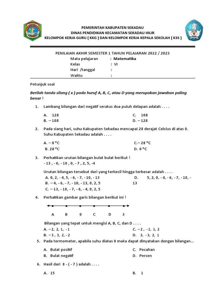 Soal MM Kelas 6 | PDF