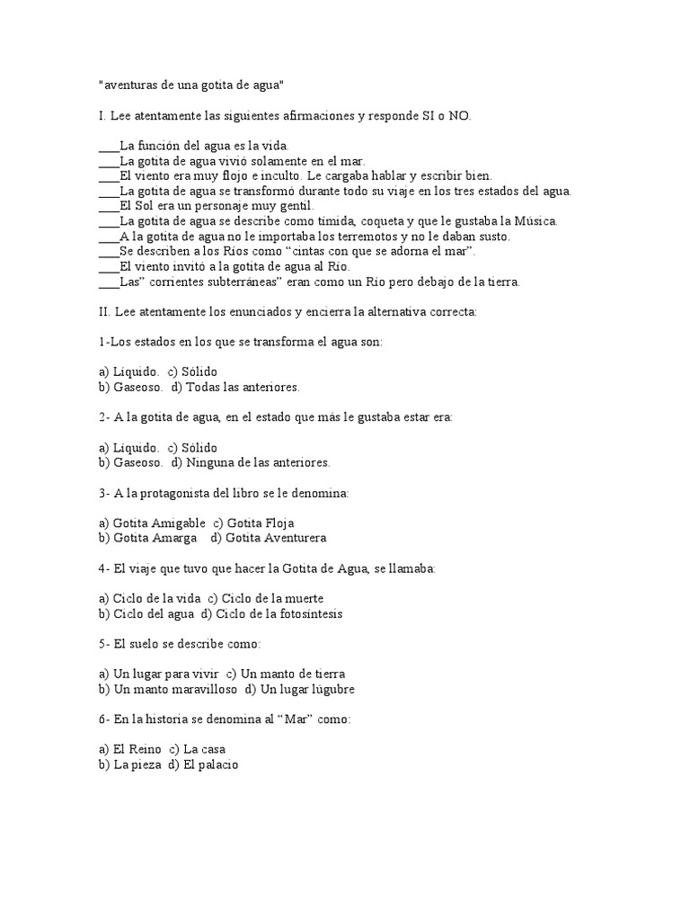 Ciclo del Agua: Aventura de una Gota | PDF | Agua | Oxígeno