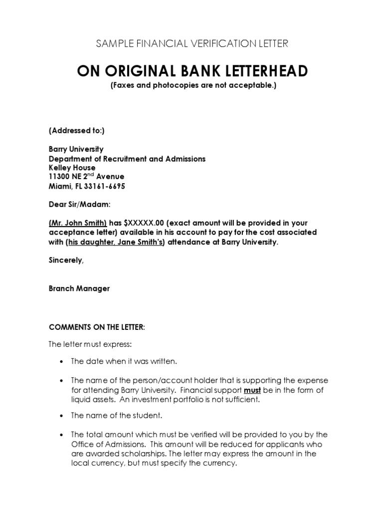 Sample Bank Letter | PDF