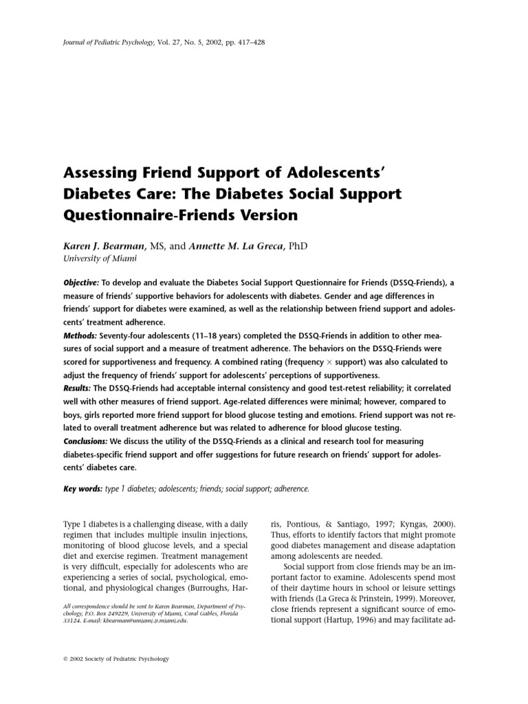Bearman e La Greca - Diabetes Social Support Questionnaire - Friends ...