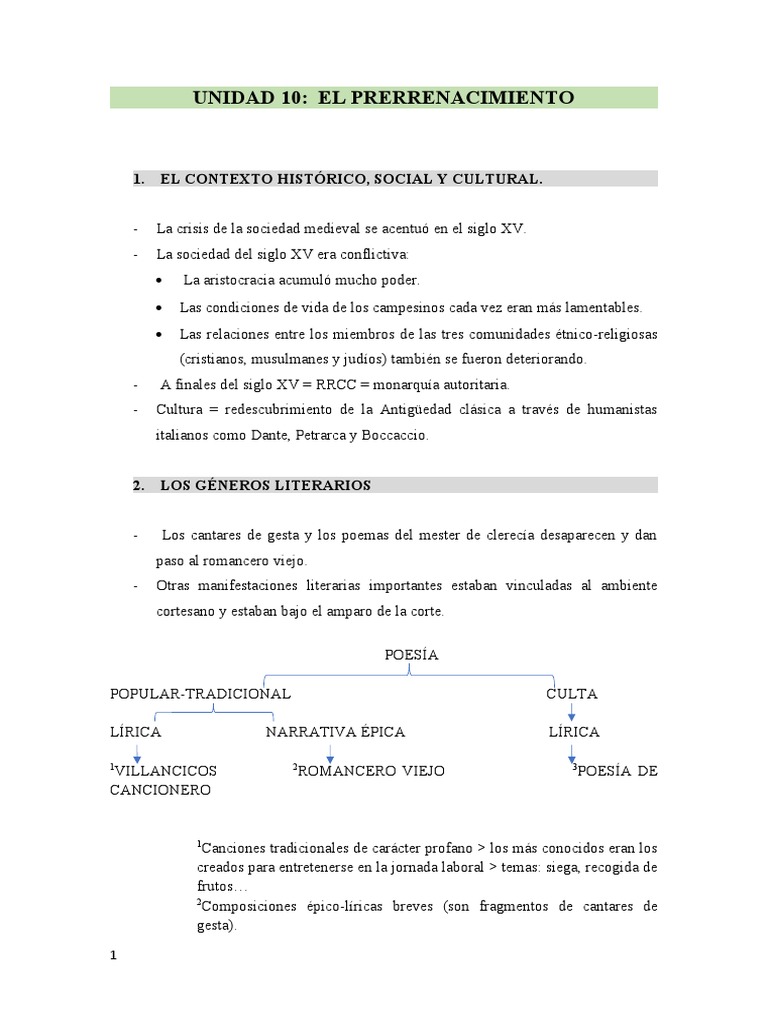 Unidad 10. Prerrenacimiento | PDF | Poesía | Novelas