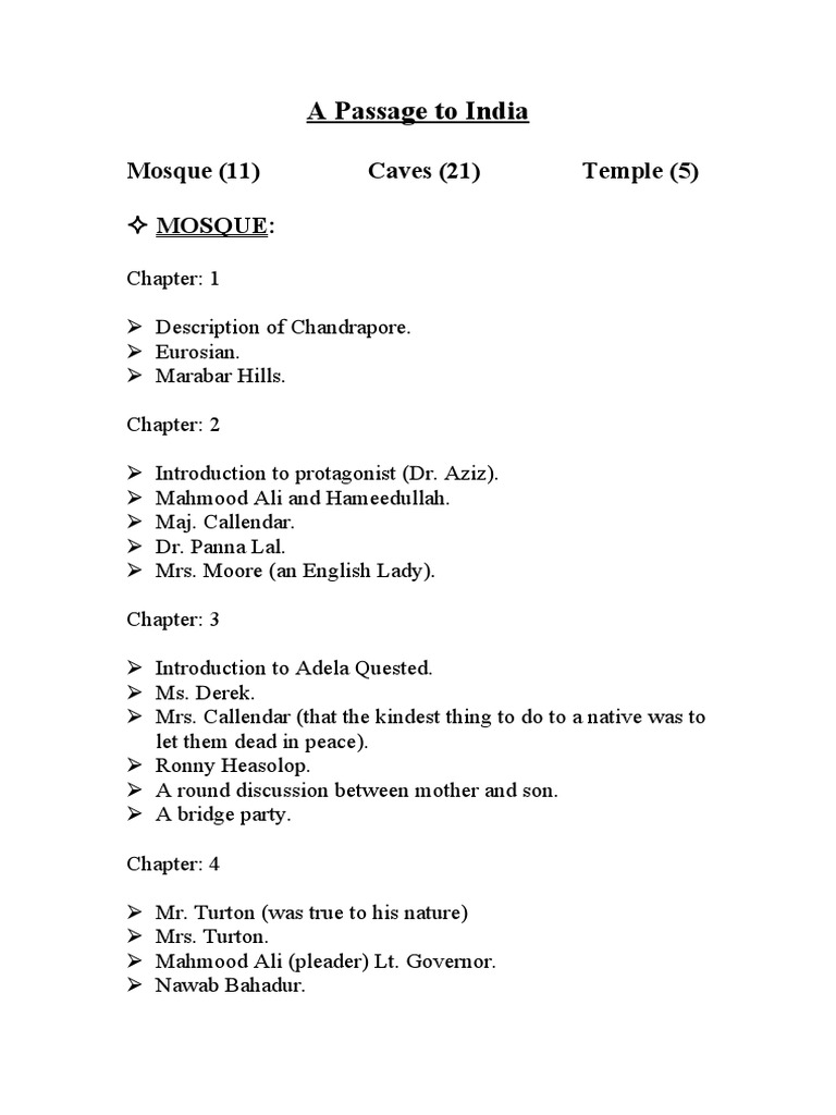 A Passage to India: Chapter Summaries | PDF