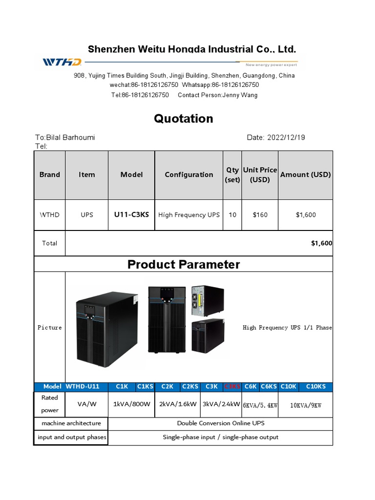 WTHD-U11-C3KS Product Quotation | PDF | Phase (Waves) | Electric Power
