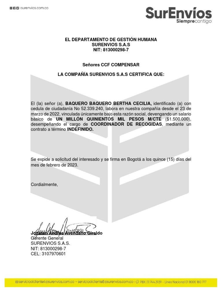 Certificado A Compensar | PDF