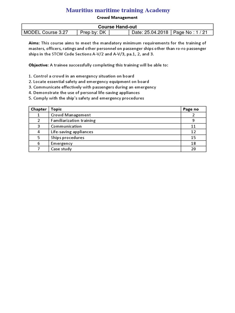 1 Crowd Management Handout | PDF | Ships | Anxiety
