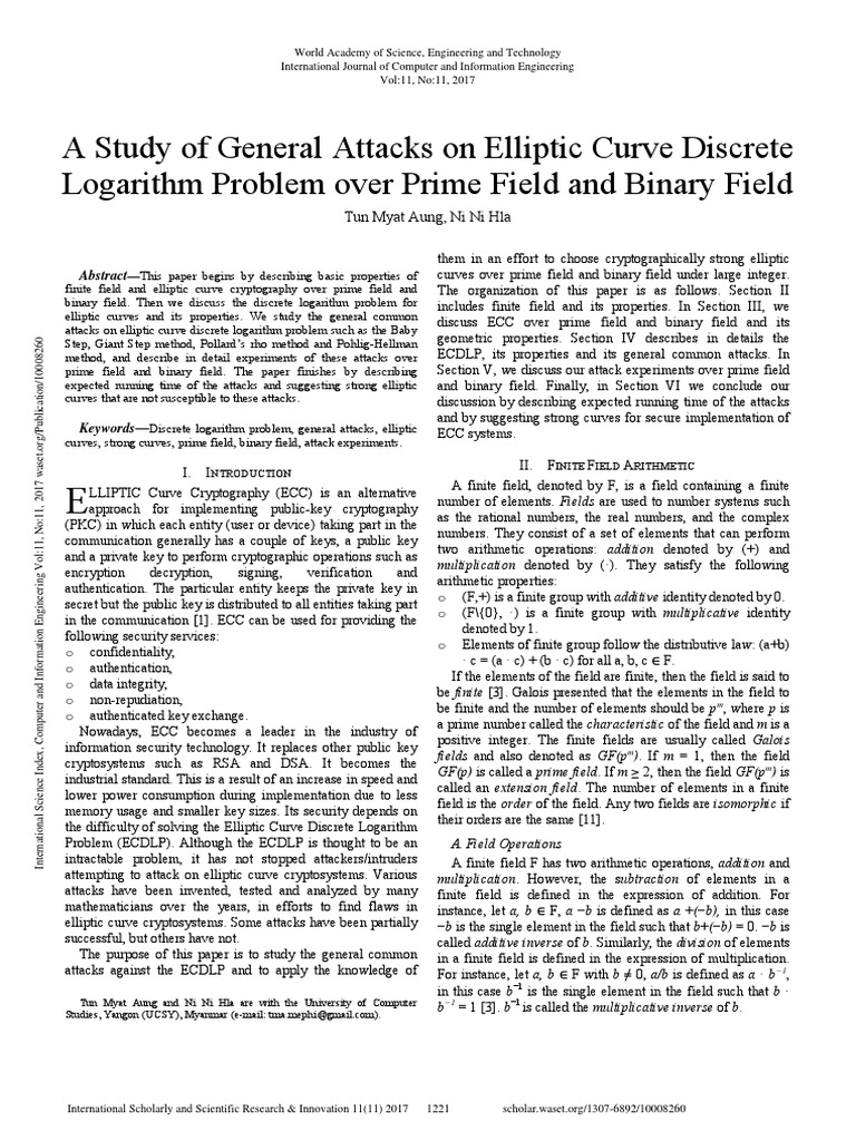 A Study of General Attacks On Elliptic Curve Discrete Logarithm Problem ...