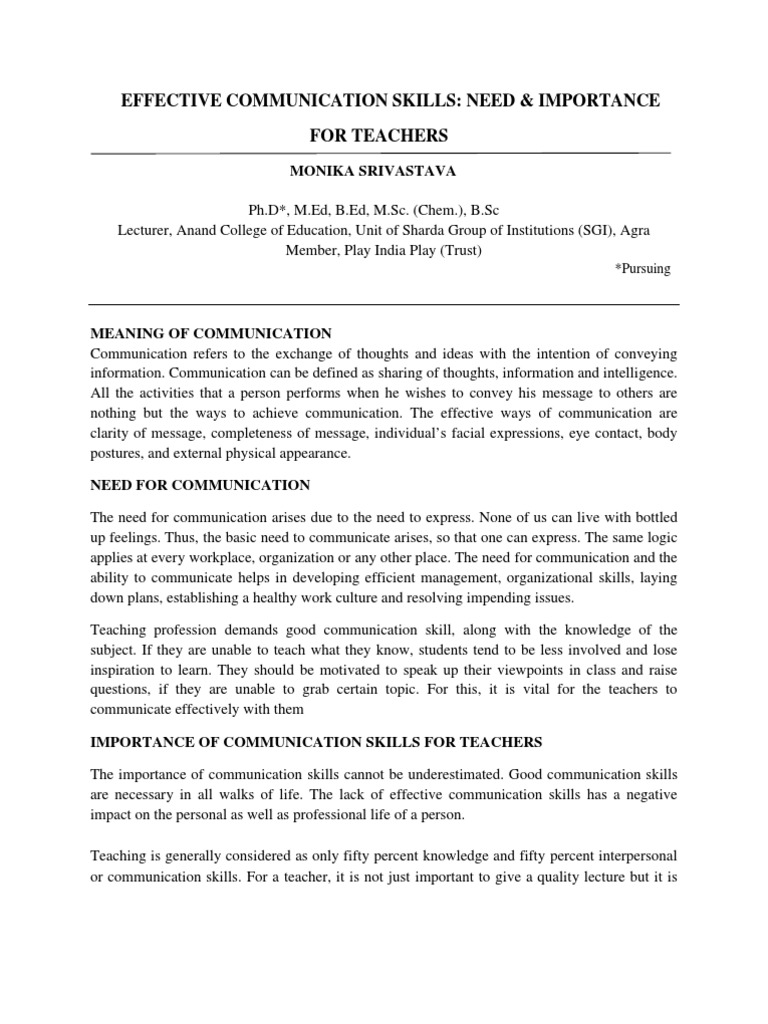 Essential Communication Skills for Teachers | PDF | Nonverbal ...