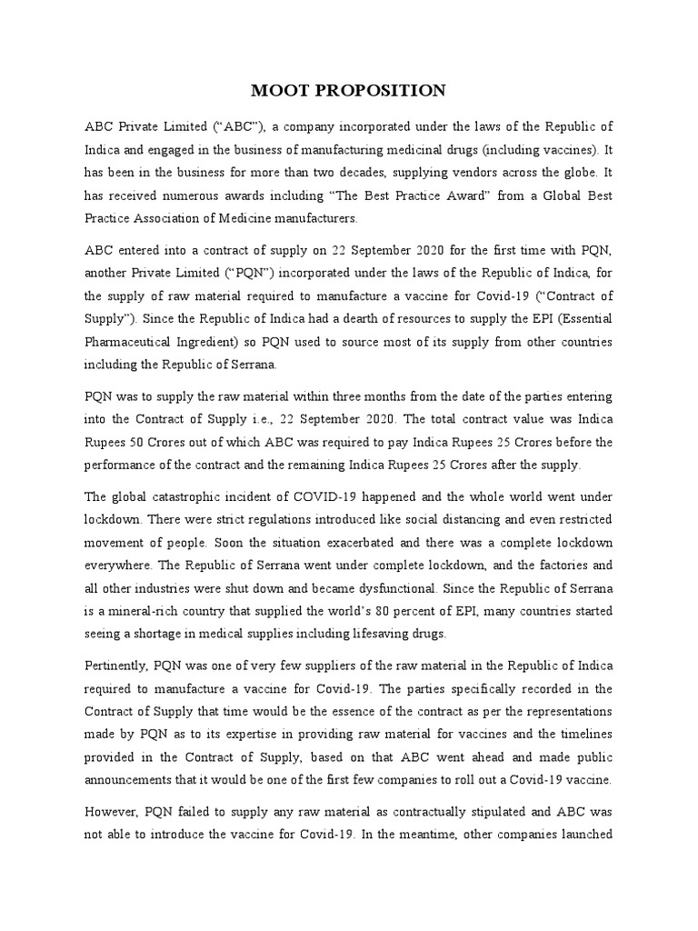 Moot Proposition 1 | PDF | Damages