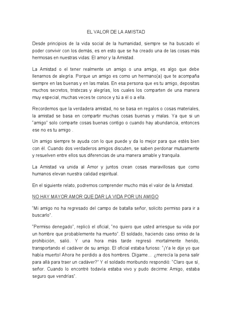 El Valor De La Amistad Pdf