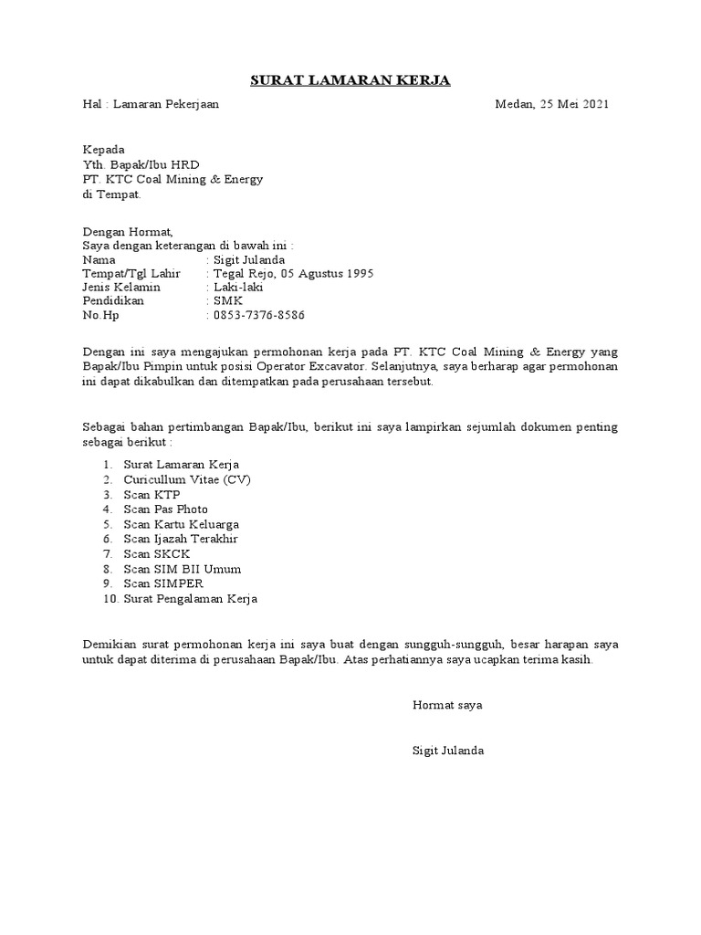 Surat Lamaran Kerja | PDF