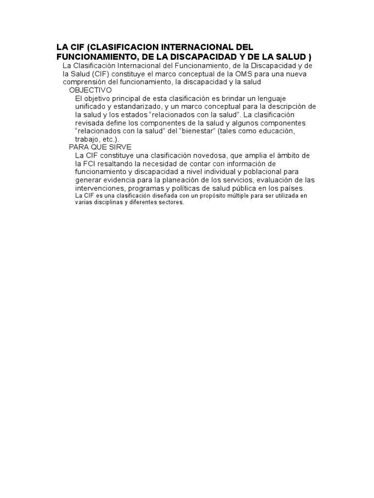 La Cif (Clasificacion Internacional Del Funcionamiento, de La ...