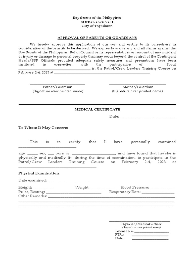 Parents Consent and Medical Cert | PDF | Health Care | Medicine