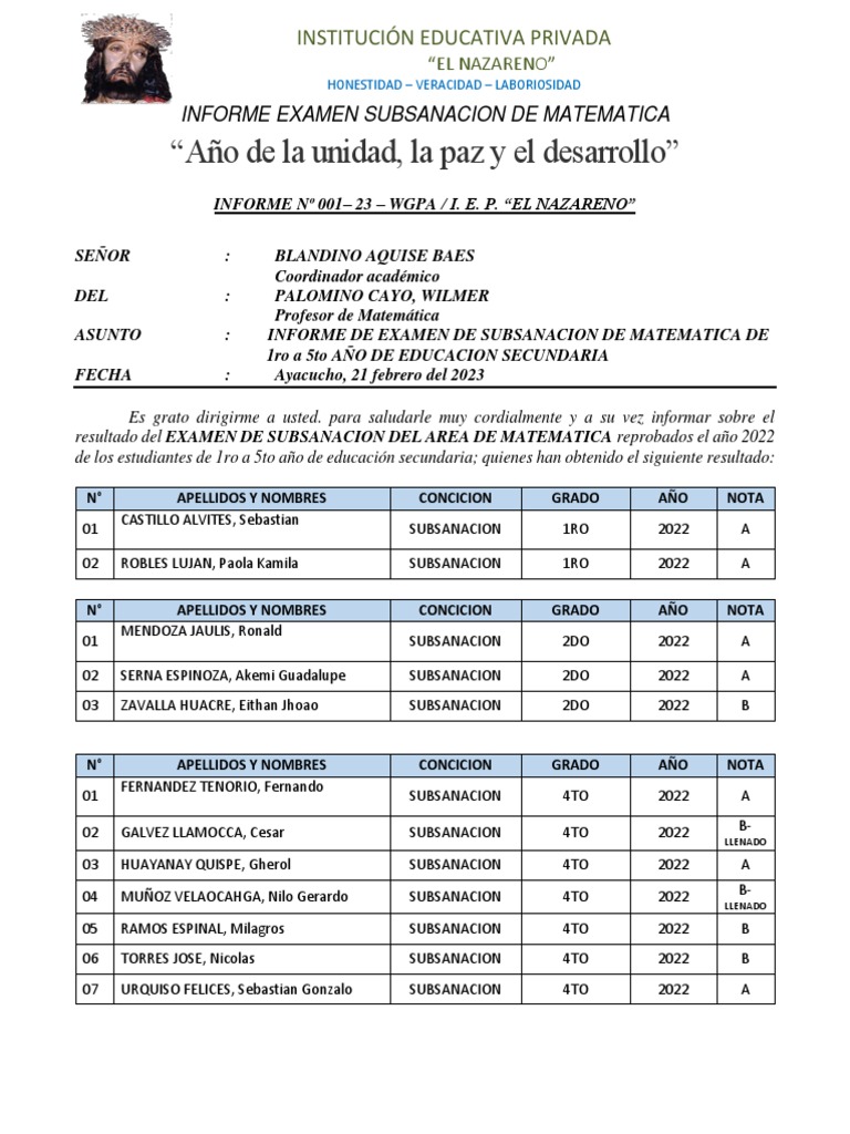 Informe de Examen de Recuperacion | PDF