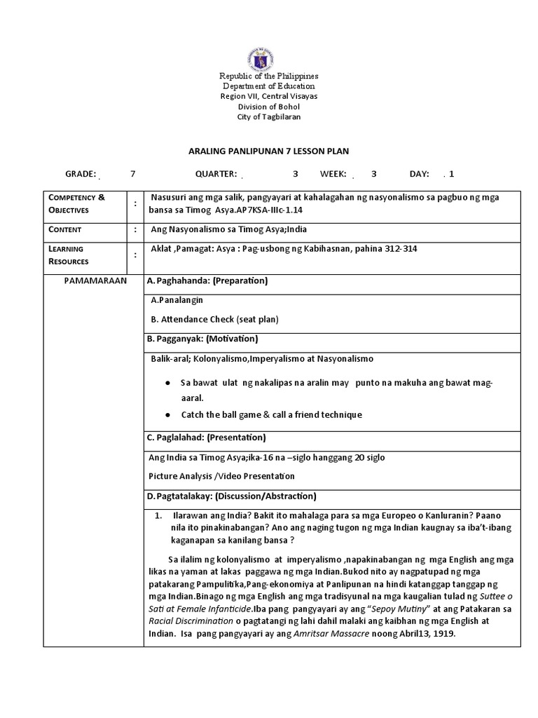 Araling Panlipunan 7 Lesson Plan | PDF
