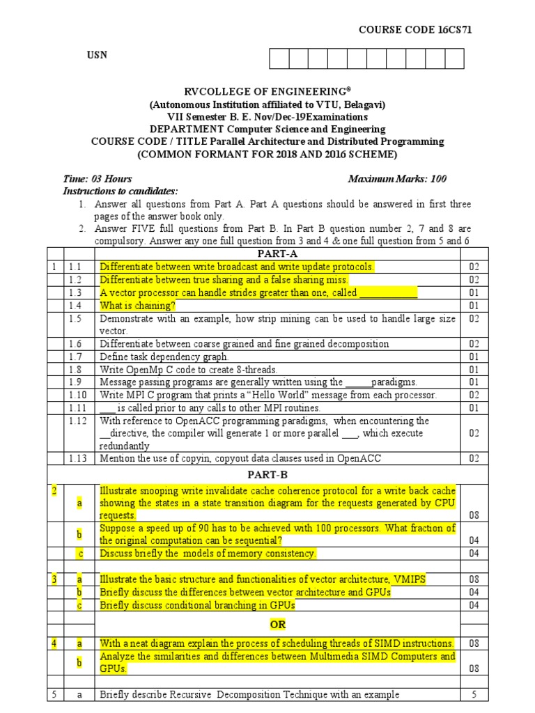 Model QPaper PADP | Download Free PDF | Matrix (Mathematics) | Message Passing Interface