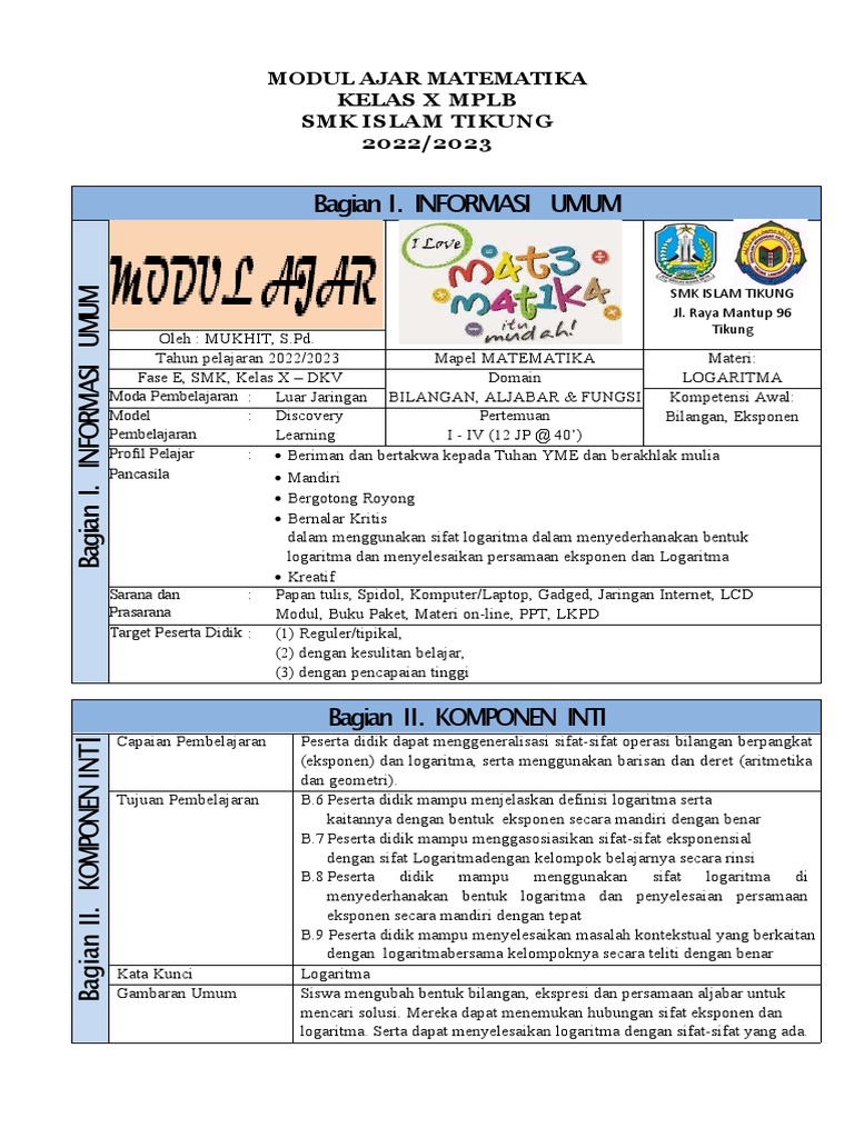 Modul Ajar Logaritma | PDF