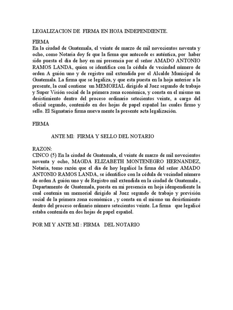 Legalización de Firma en Hoja Independiente | PDF | Derecho Civil ...