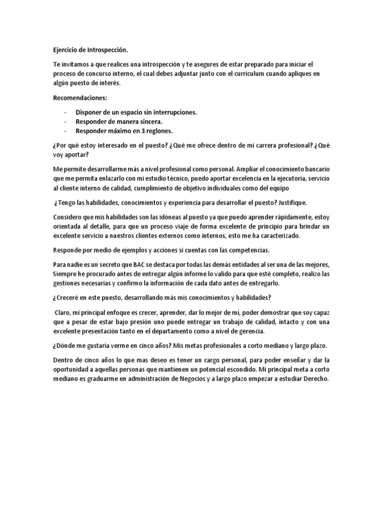 Ejercicio de Introspección. | PDF