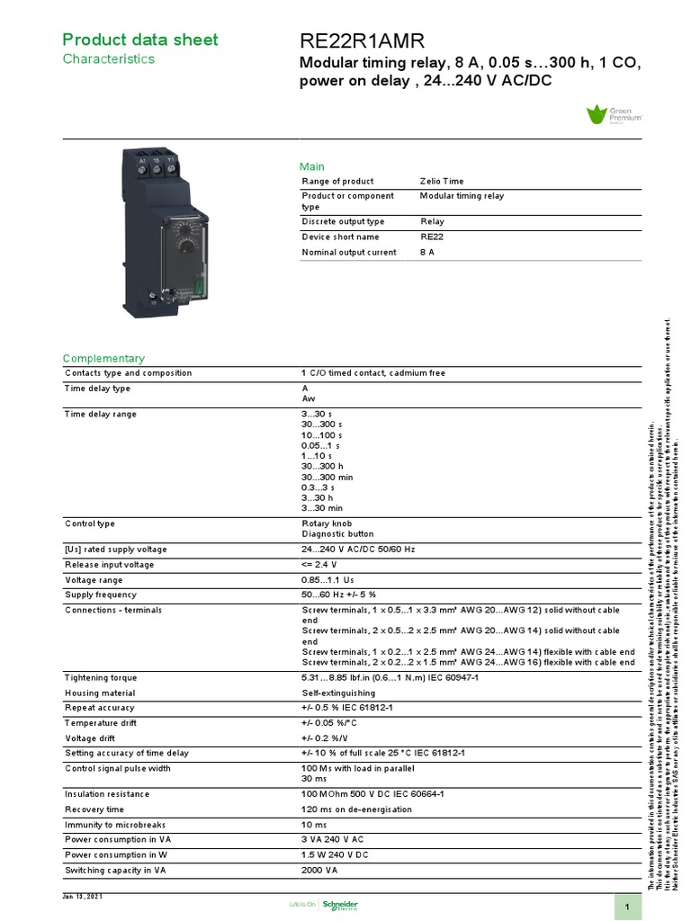 Zelio Time RE22R1AMR Document | PDF | Relay | Insulator (Electricity)