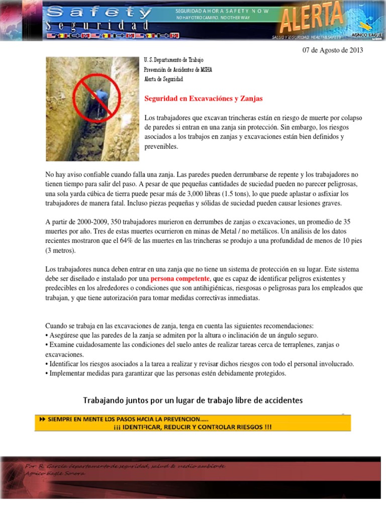 Alerta 6 Seguridad en Excavaciónes y Zanjas | PDF