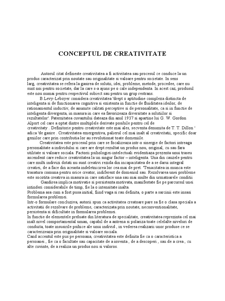 Conceptul de Creativitate | PDF