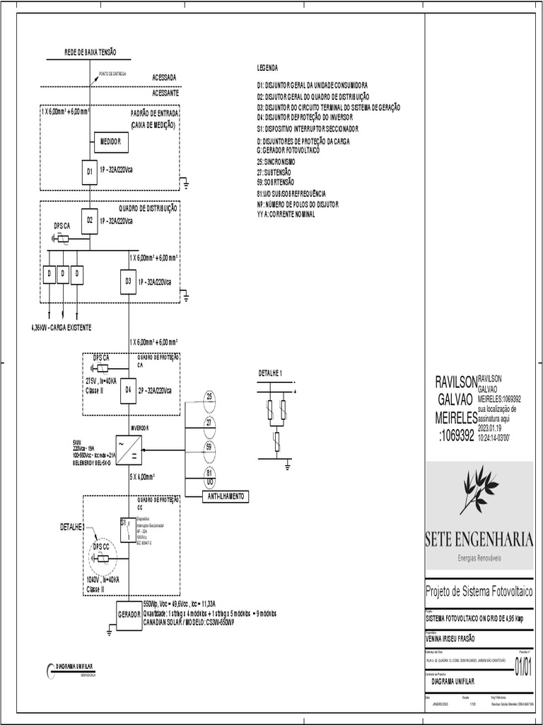 Diagrama Unifilar - Sistema Fotovoltaico | PDF | Eletrônicos | Metrologia