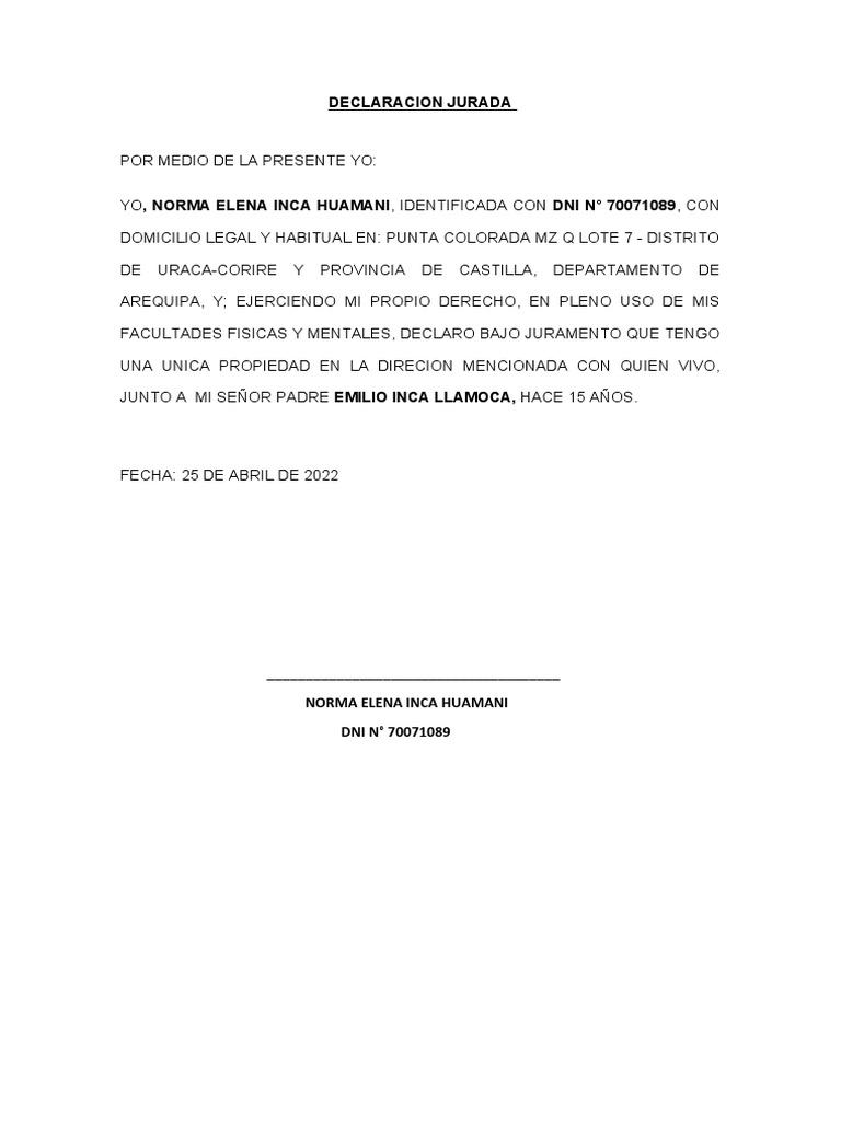 Declaracion Jurada de Domicilio | PDF