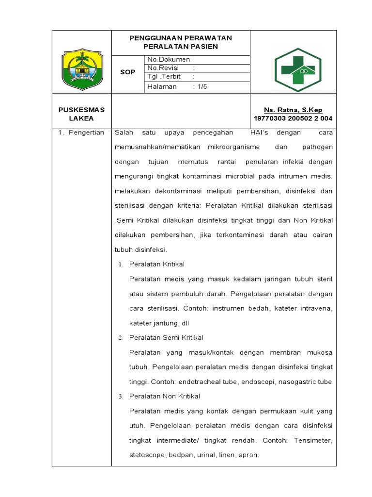 Sop Penggunaan Peralatan Pasien | PDF