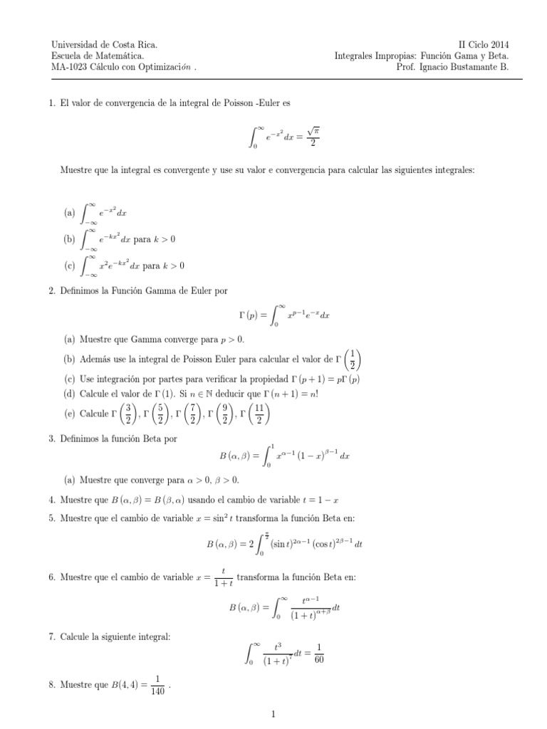 Ejercicios Gama-Beta | PDF | Integral | Análisis complejo