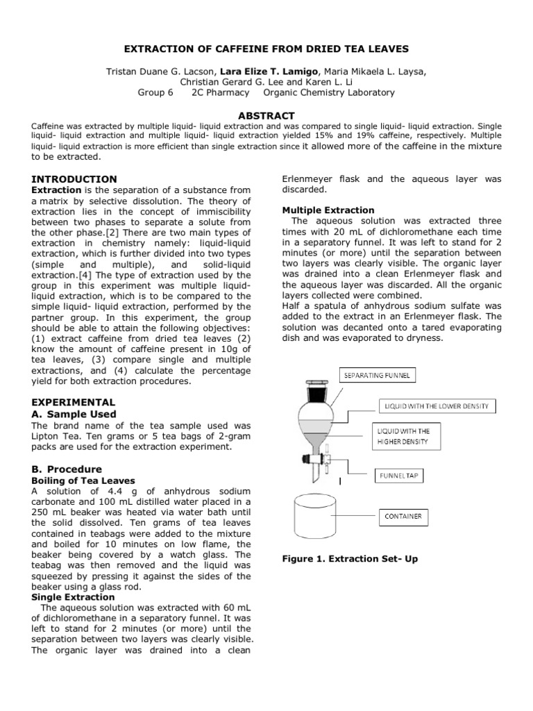 Extraction Of Caffeine From Dried Tea Leaves Pdf Chemistry Physical Sciences