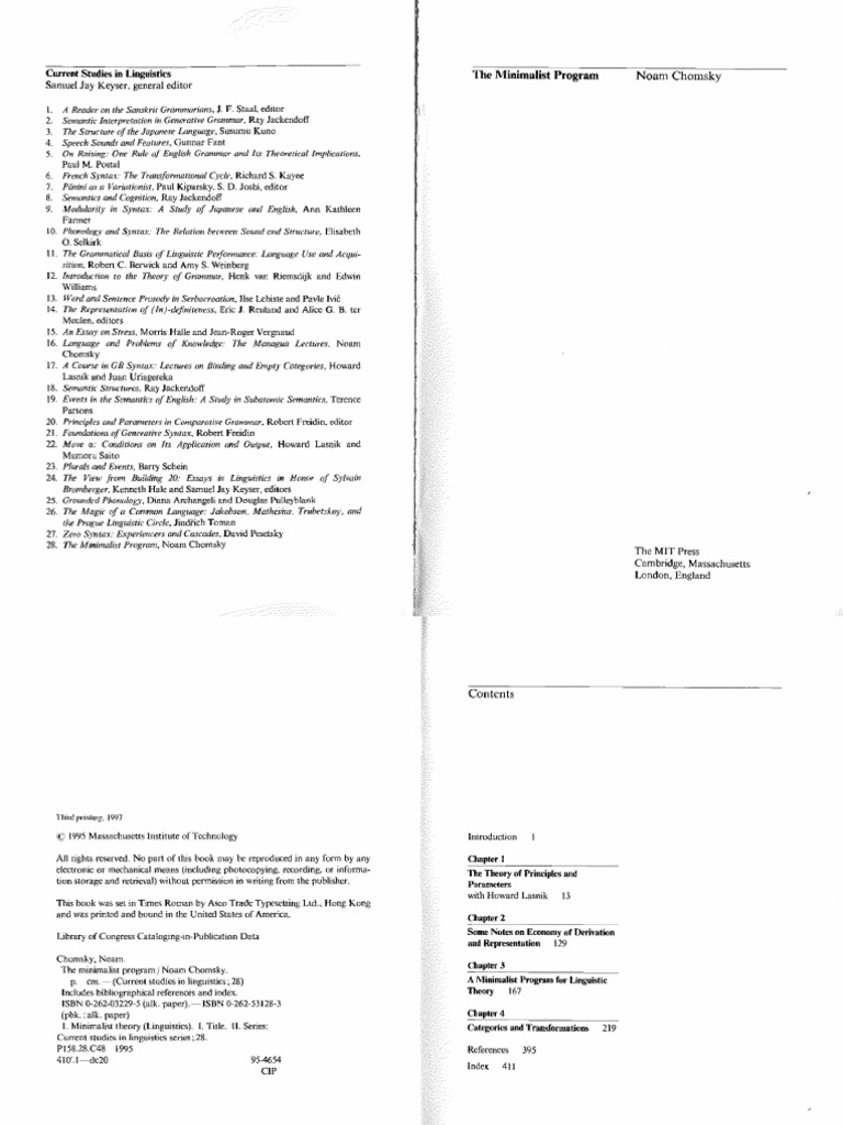 Chomsky, N. The Minimalist Program | PDF