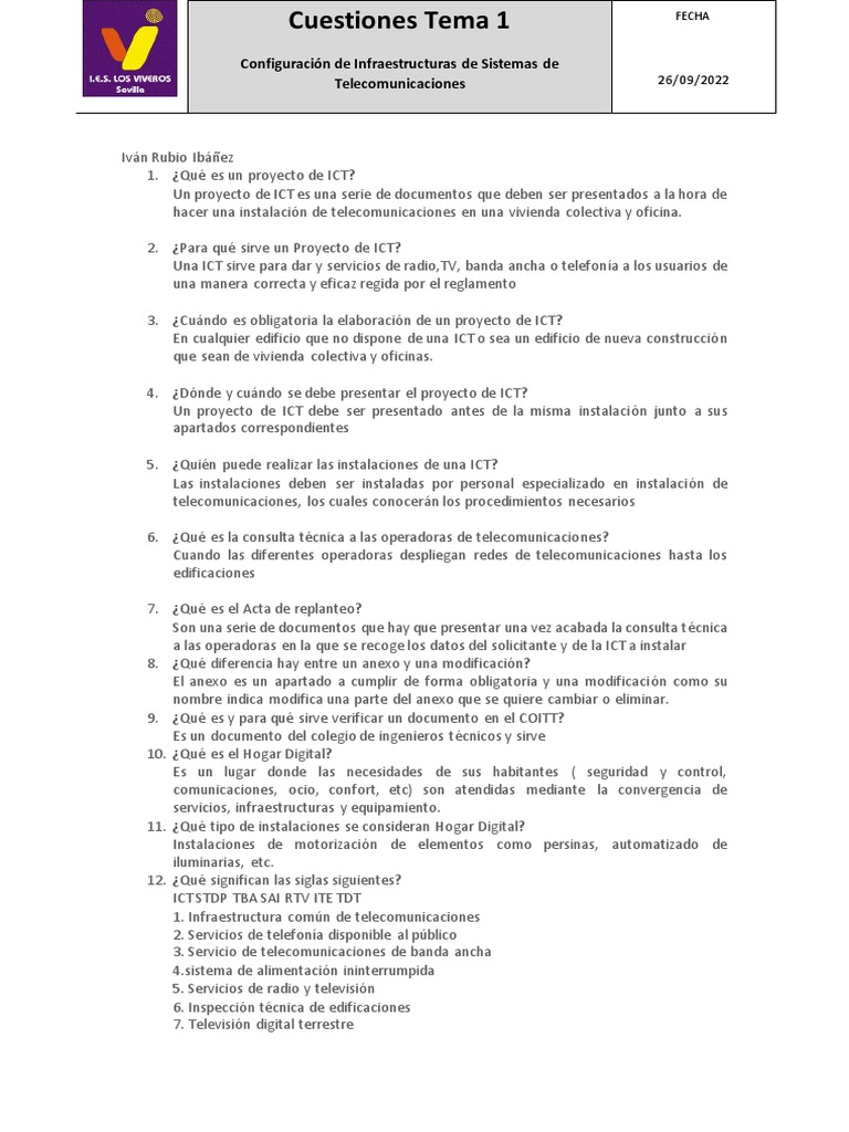 Cuestiones Tema 1 | PDF | Infraestructura | Televisión
