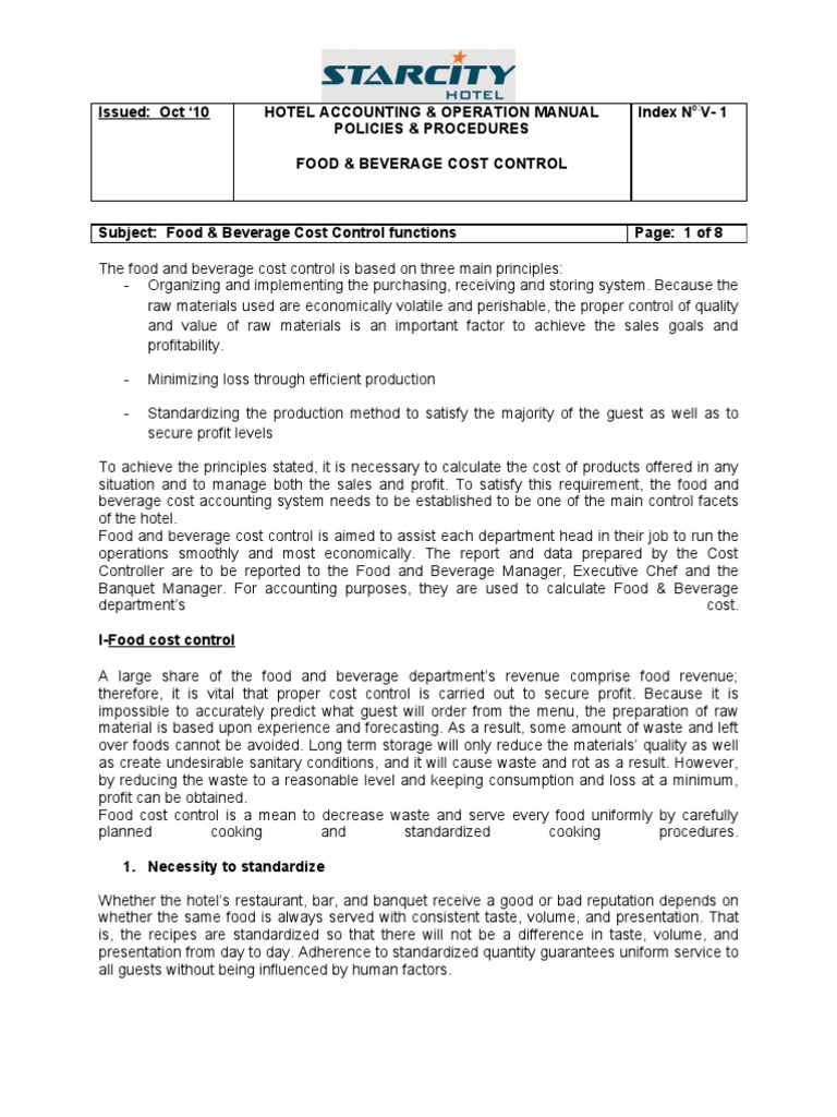 Food & Beverage Cost Control Manual | PDF | Cost Accounting | Drink