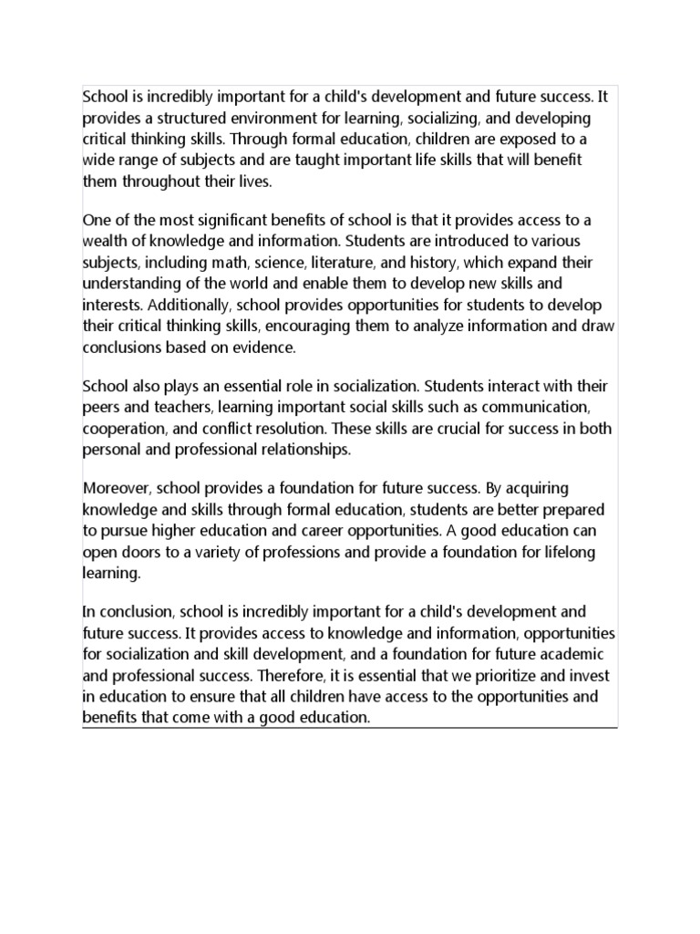 Importance of School for Child Development | PDF