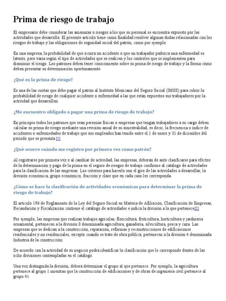 Prima de Riesgo de Trabajo | PDF | Riesgo | México