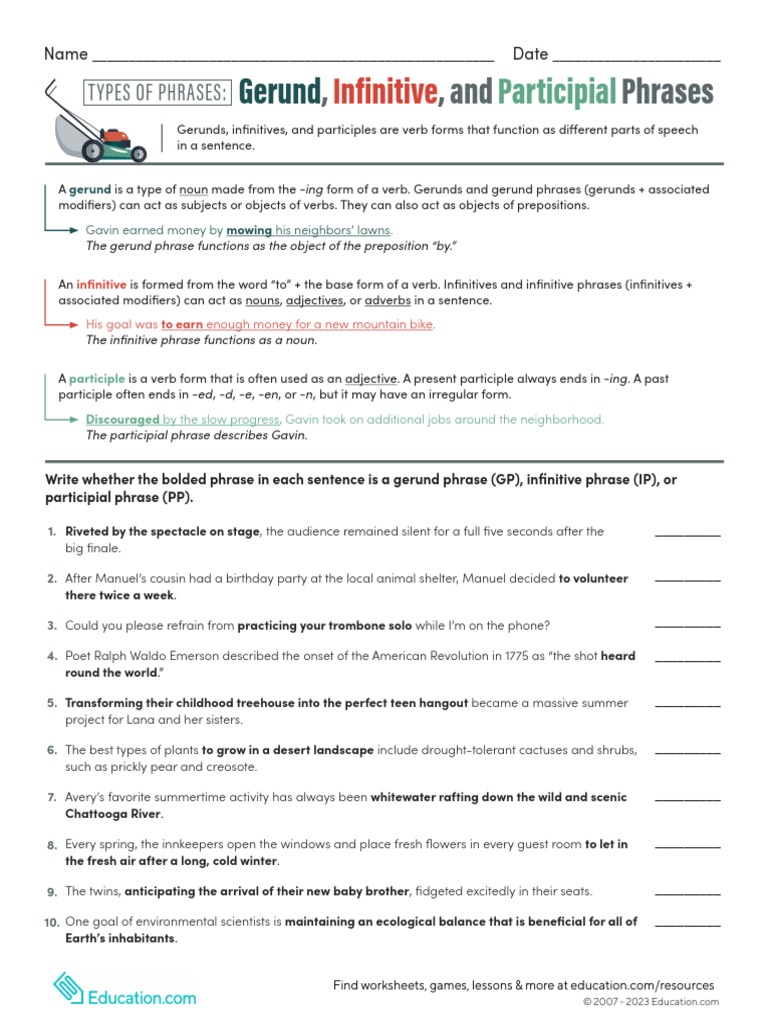 Types Of Phrases Pdf Verb Linguistics