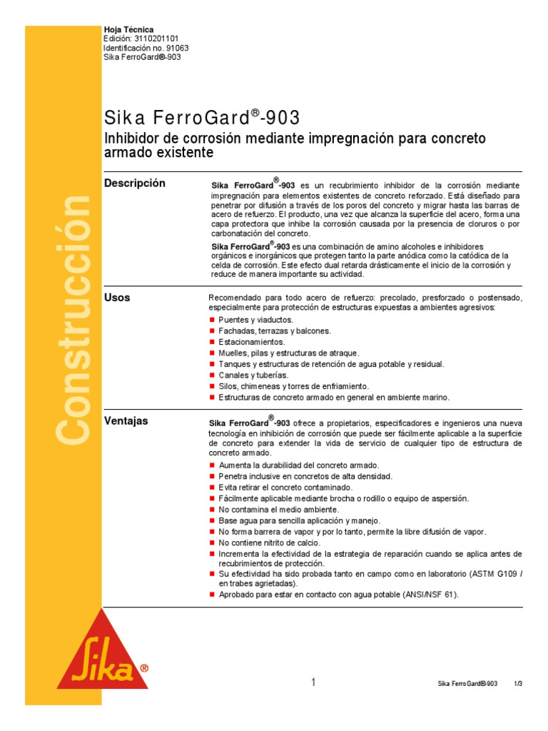 Sika Ferogard 903 | PDF | Corrosión | Hormigón