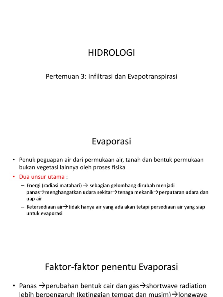 Hidrologi - P3 - Hujan Infiltrasi Dan Evapotranspirasi | PDF