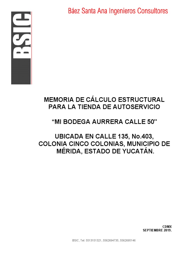 Memoria de Calculo Estructural de Mi Bodega Aurrera Calle 50 | Descargar gratis PDF | Fundación ...